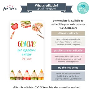 Teacher Appreciation Tag Spanish Editable Template, End of School Thank ...