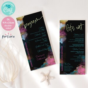 Menu and Program Card, Ladies Birthday Dinner Party Printable, Pink ...