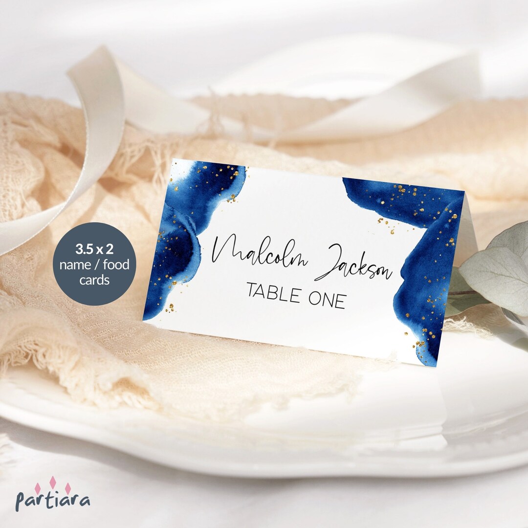 Blue Party Name Place Card Template, Birthday Dinner Table Seating ...