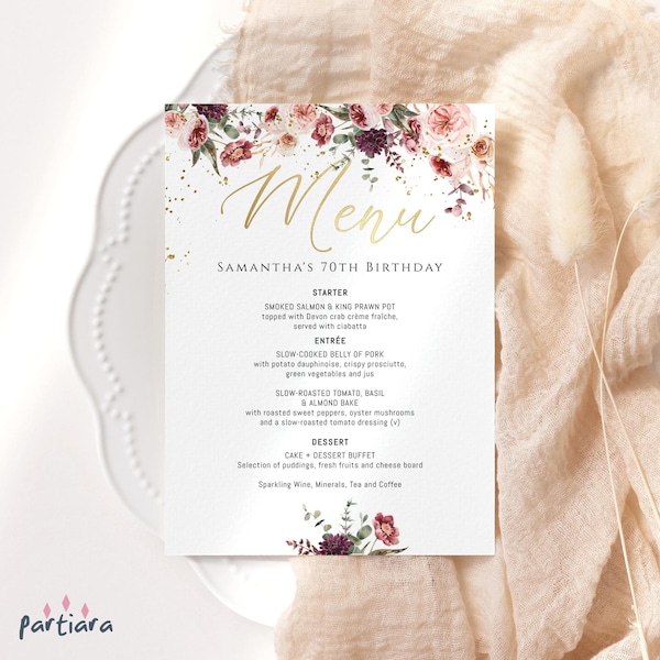 Happy Birthday Dinner Menu - Etsy