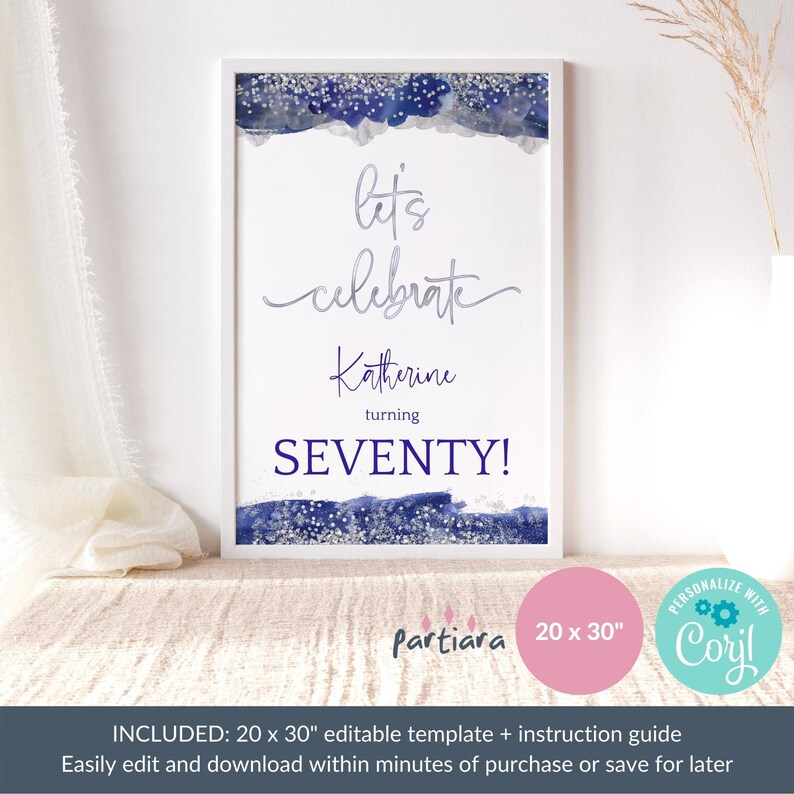 Blue Silver Birthday Party Welcome Sign for Men Printable - Etsy