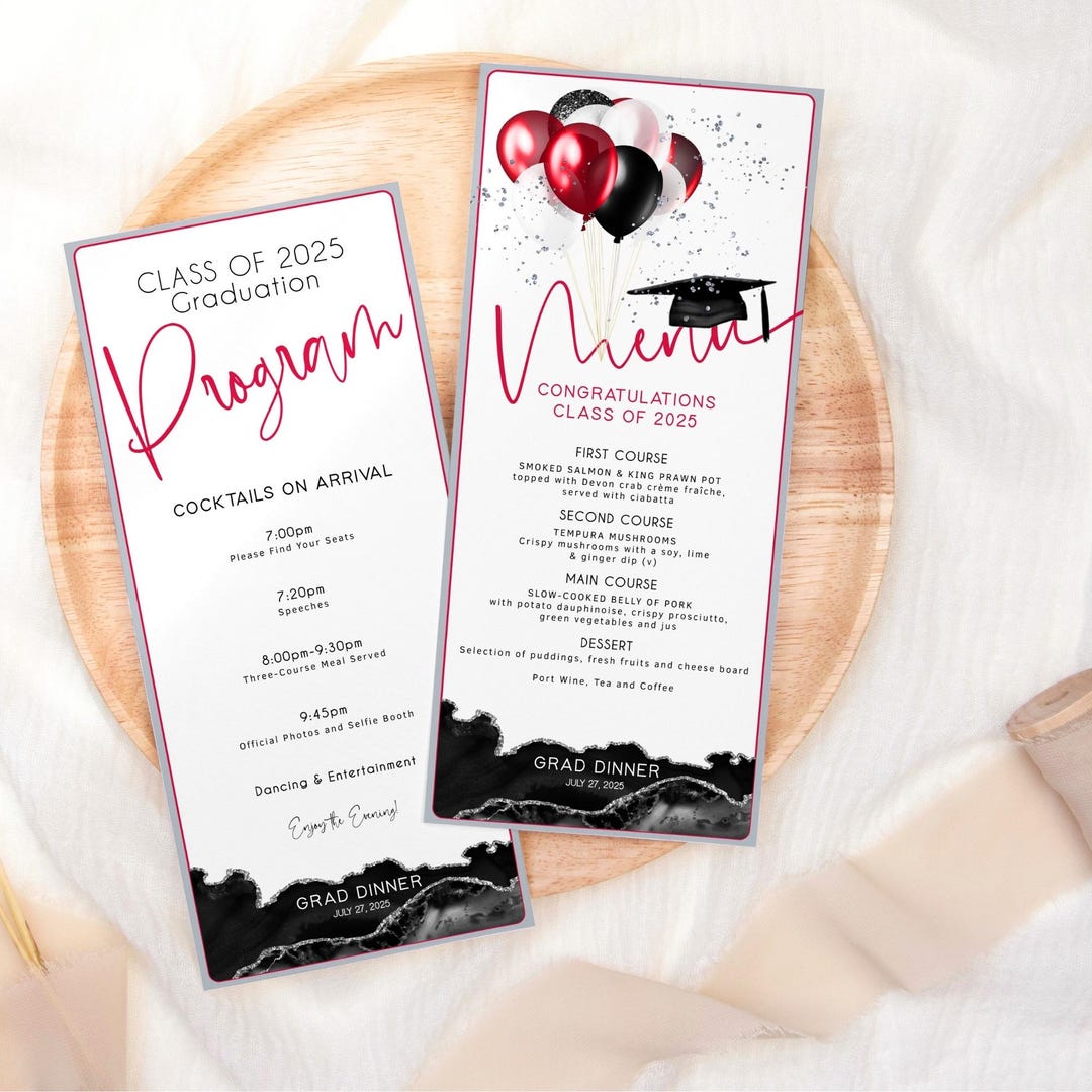 Graduation Program Card, Graduation Menus With Programs, Editable Class ...