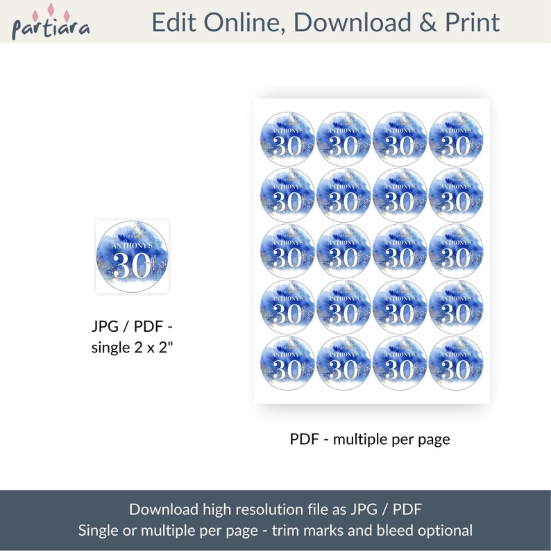 Blue Birthday Cupcake Topper Template: 16th 18th 21st 30th Party Cakes ...