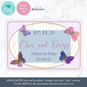 Butterfly Wine Labels Girl Baby Shower Favors Printable Pink Lilac Gold ...