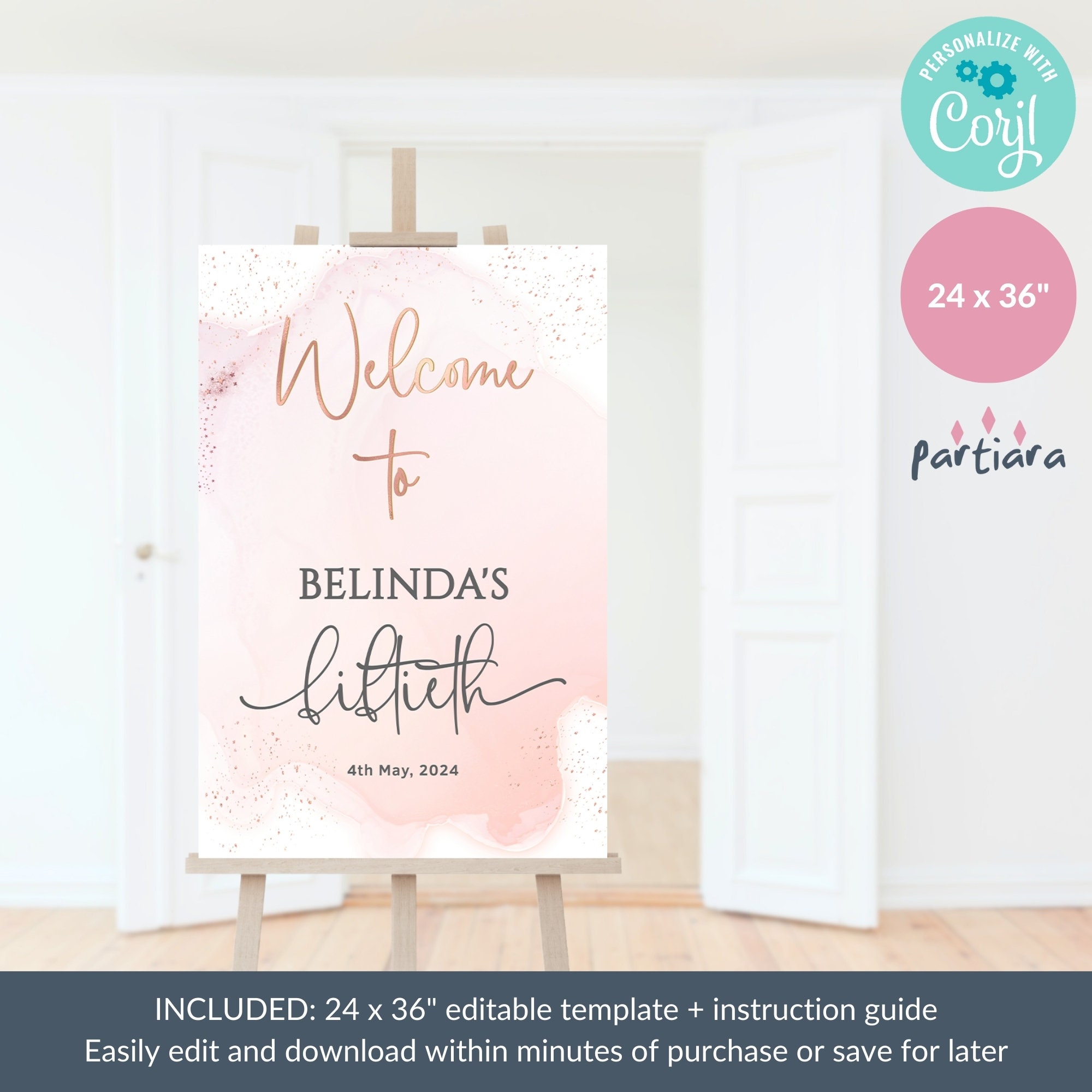 Pastel Pink Welcome Sign, Birthday Party Welcome Poster Printable ...