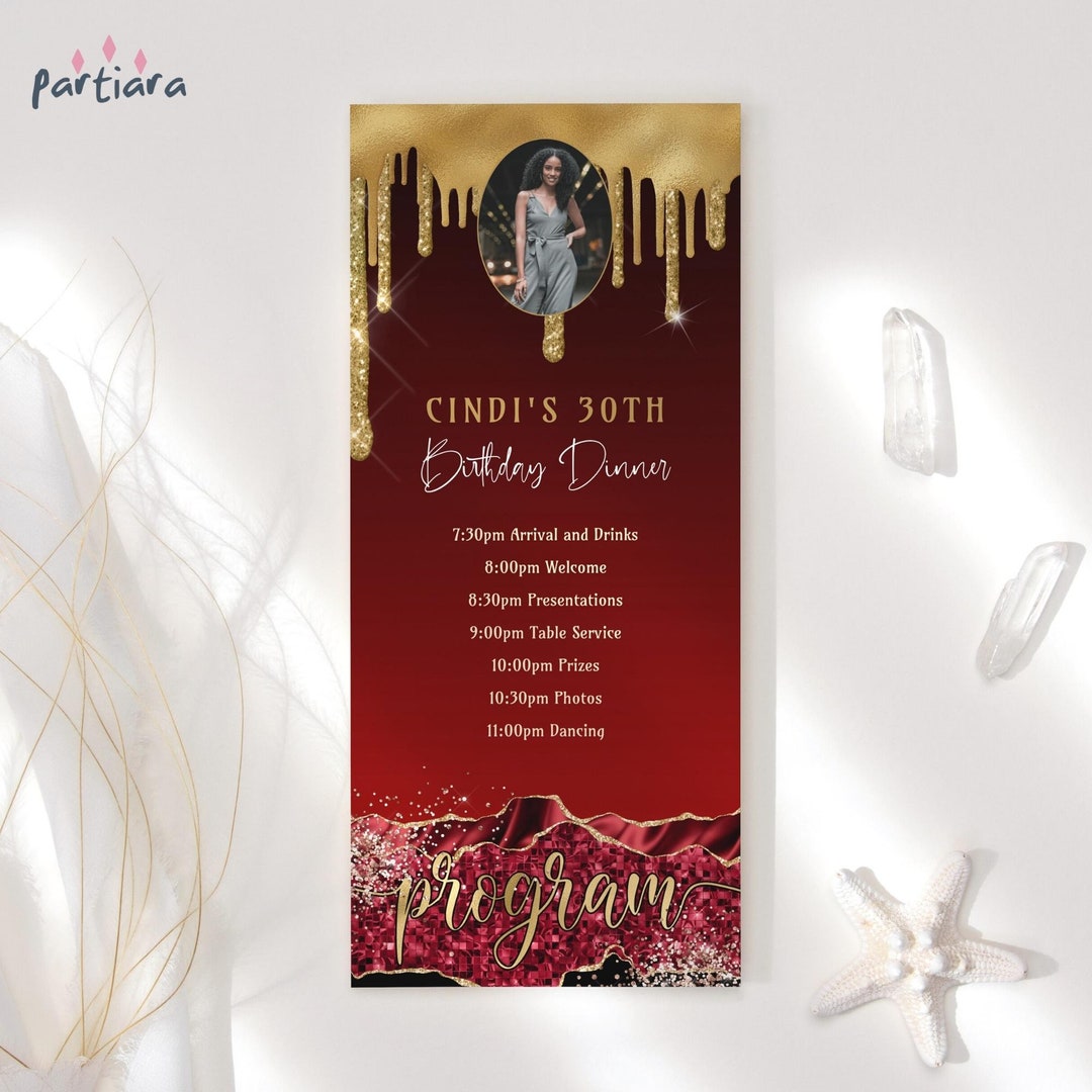 Birthday Program Template Photo Party Table Programs Ladies Teen Girls ...