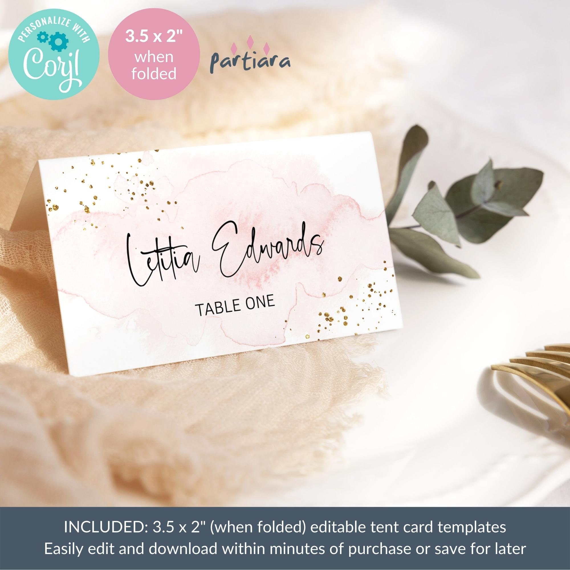 Pastel Pink Gold Name Place Card Editable Template Ladies - Etsy