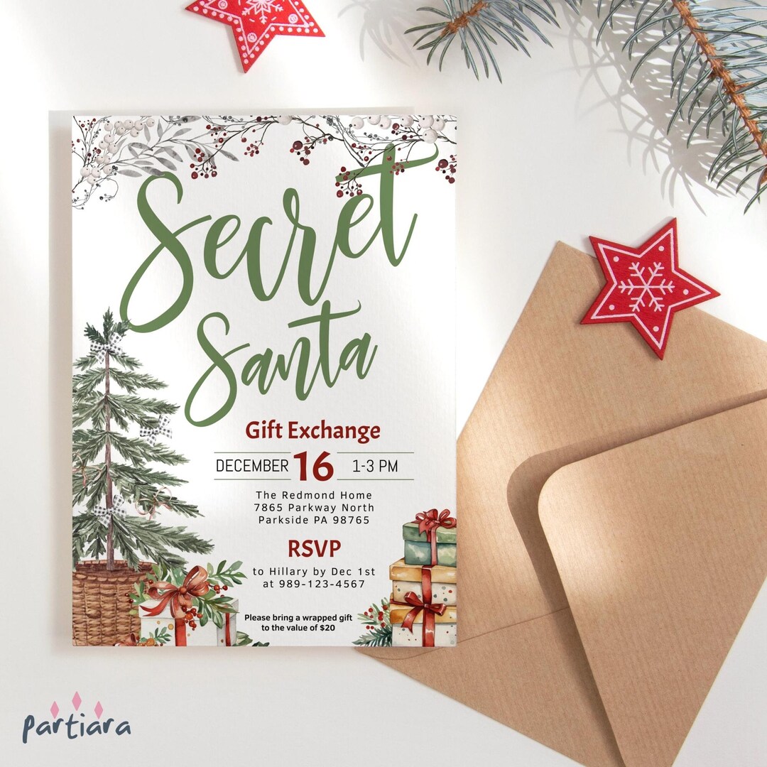 Editable Secret Santa Invitation Template, Christmas Party Invite ...