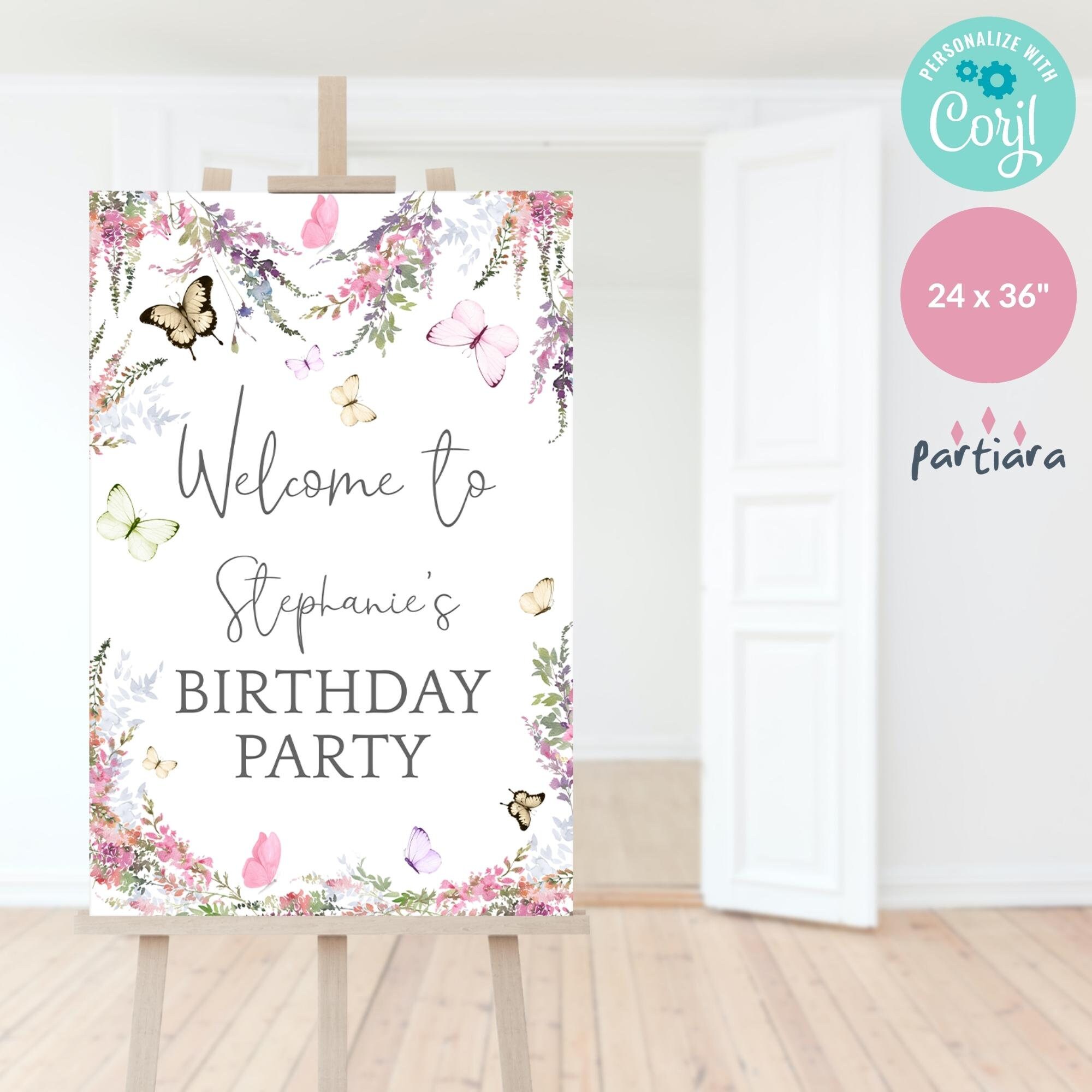 Butterfly Floral Welcome Sign Editable Birthday Party Welcome - Etsy