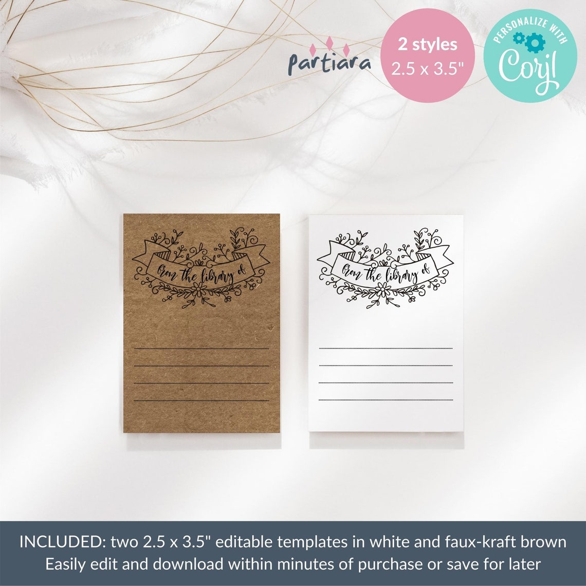 Library Book Plate Labels Editable Printable Bookplate Stickers ...