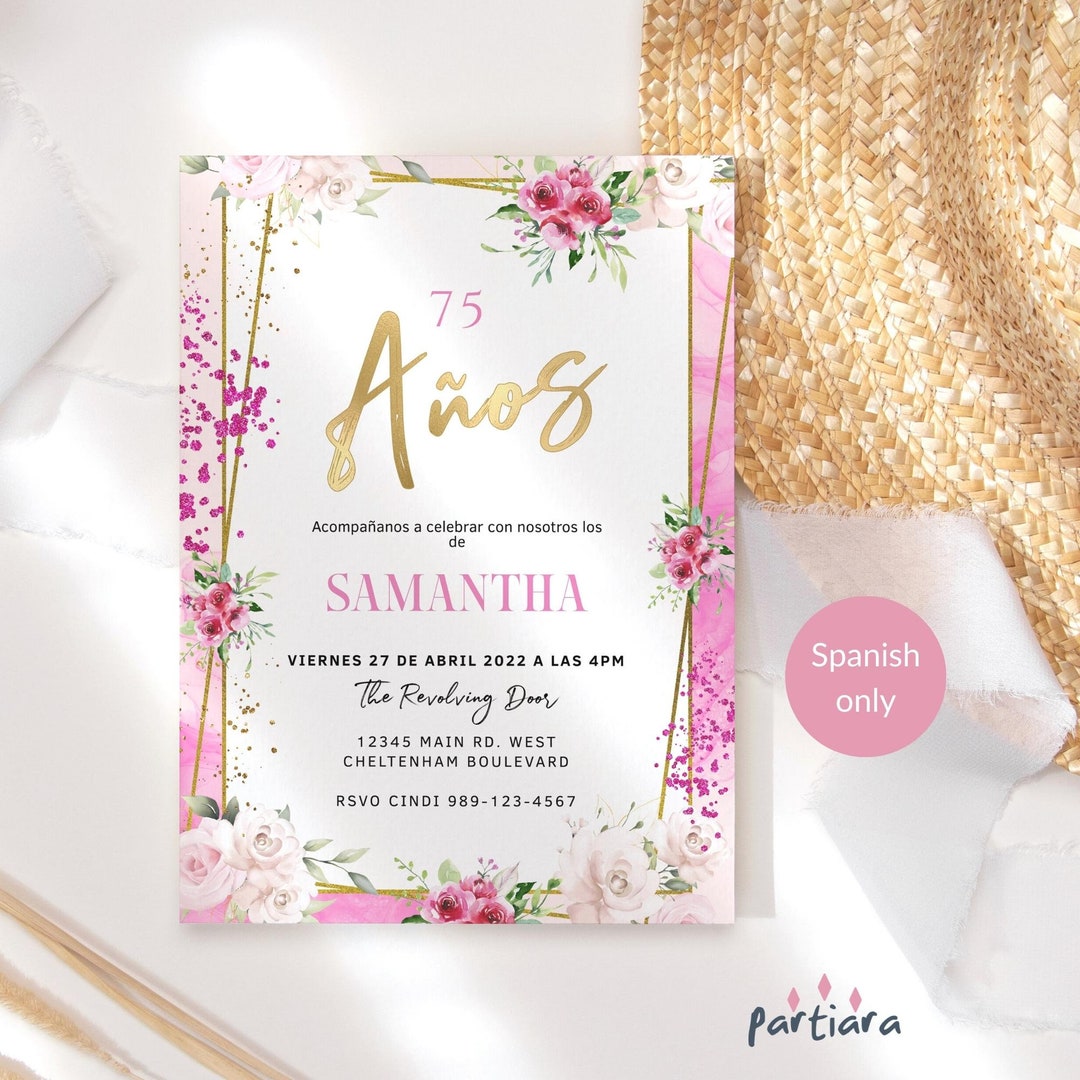 Spanish Birthday Invitation, Ladies Pink Floral Party Invite Printable ...