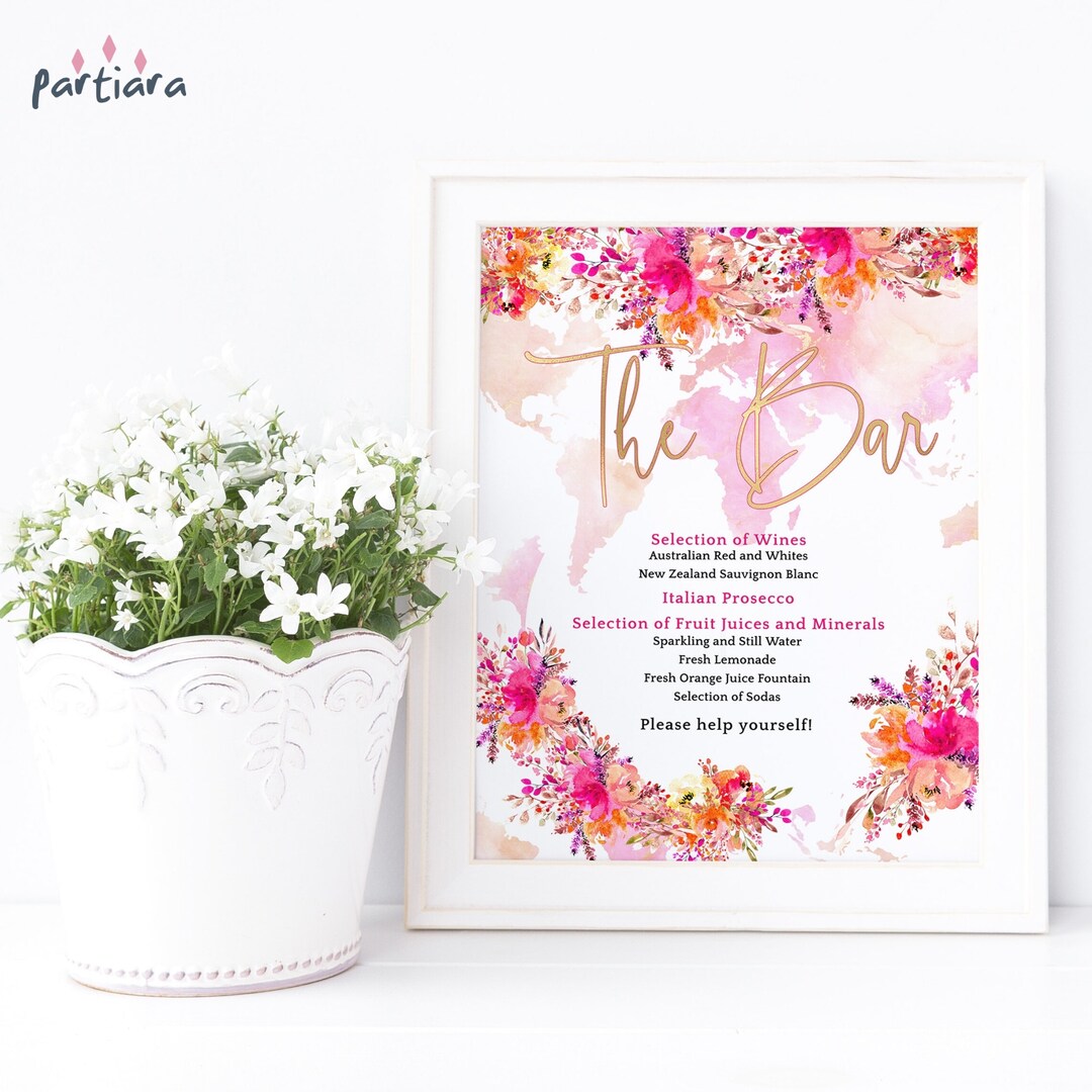Miss to Mrs Bridal Shower Bar Menu Sign Printable, Party Drinks Table ...