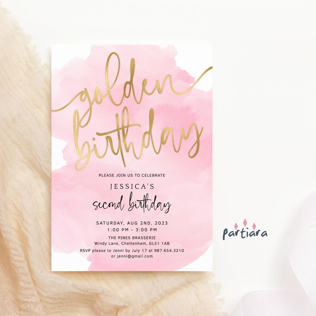 Girls Golden Birthday Invitation Ladies Pink Gold Dinner Party Invite ...