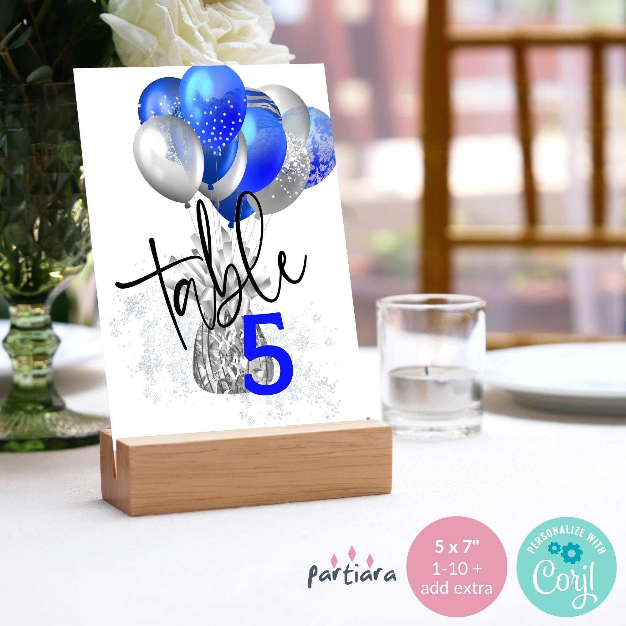 Royal Blue Silver Graduation Party Table Numbers Printable Men - Etsy