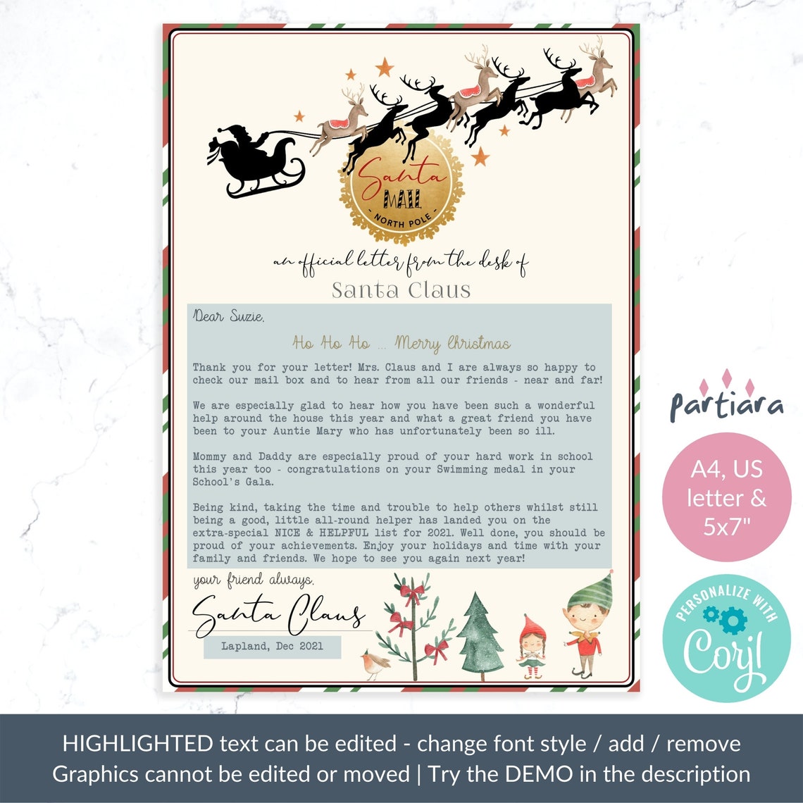 DIY Letter From Santa Printable EDITABLE Personalized Father | Etsy