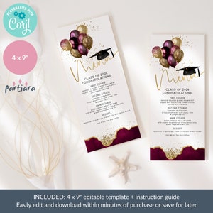 Editable Graduation Menu Card Template, Grad Dinner Party Menus ...