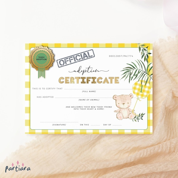 Teddy Bear Certificate Printable - Etsy