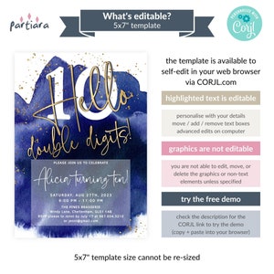 Blue 10th Birthday Invitation Double Digits Party Printable, Hello ...