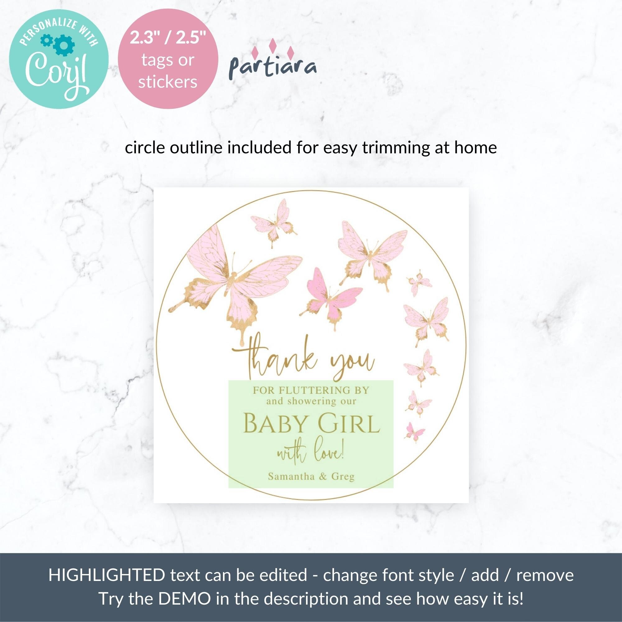 Pink Gold Butterfly Tags Printable Girl Baby Shower Favors - Etsy