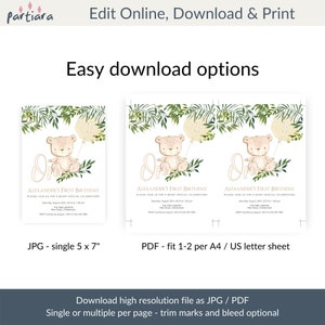 Neutral Teddy 1st Birthday Invite Editable Template, Teddy Bears Picnic ...