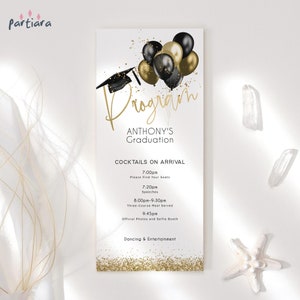 Graduation Program Printable Template Black and Gold Men's Party ...