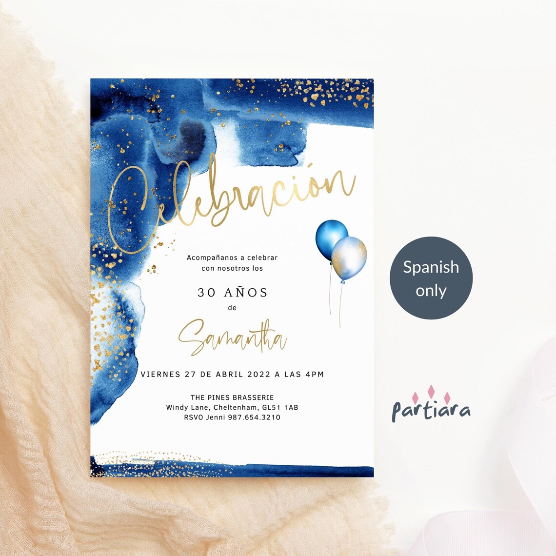 Blue Spanish Birthday Invitation Template, Mens Dinner Party Invite ...