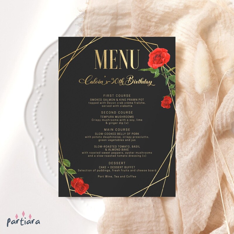 Red Rose Wedding Menu - Etsy