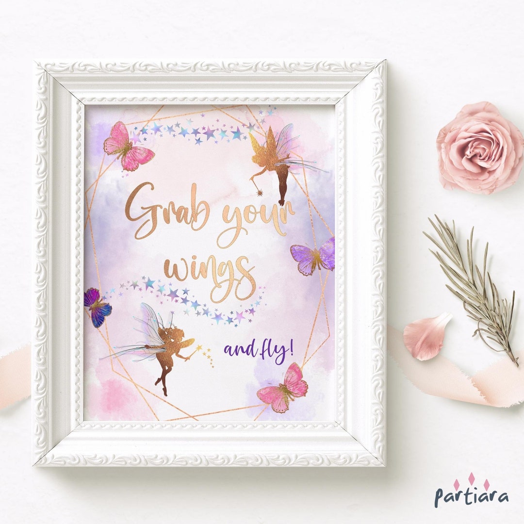 Fairy Birthday Sign, Fairies Wings Favor Table Gift Sign Printable ...