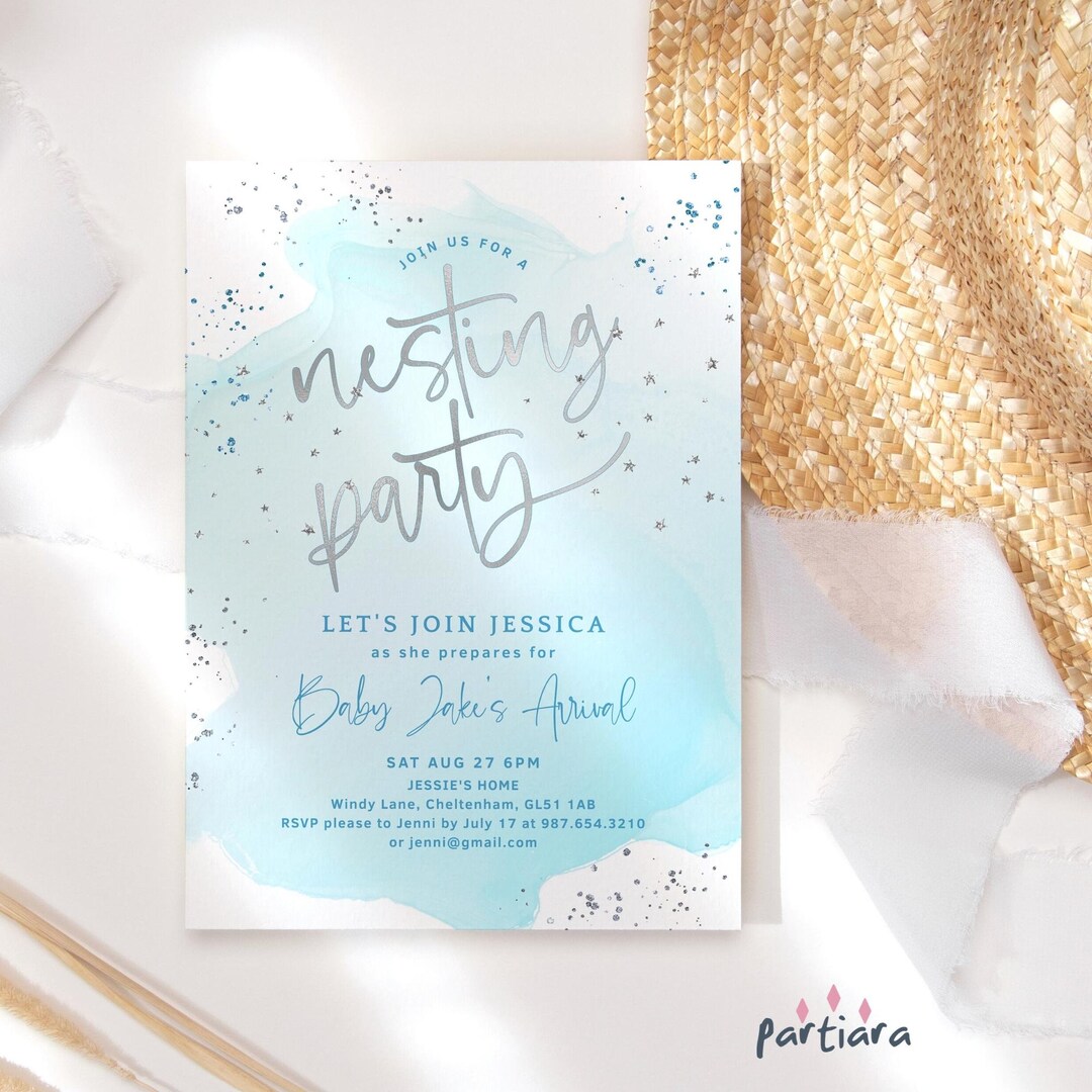 Baby Boy Nesting Party Invite Printable Baby Shower Invitations Pastel ...