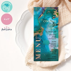 Emerald Green Menu Card Printable, Birthday Dinner Party Menus Editable ...