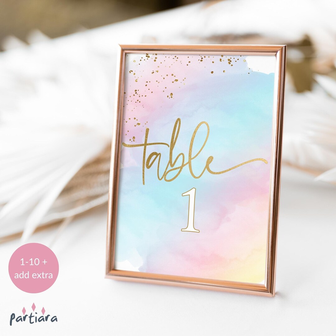 Rainbow Table Number Template, Girls Birthday Party Table Seating ...