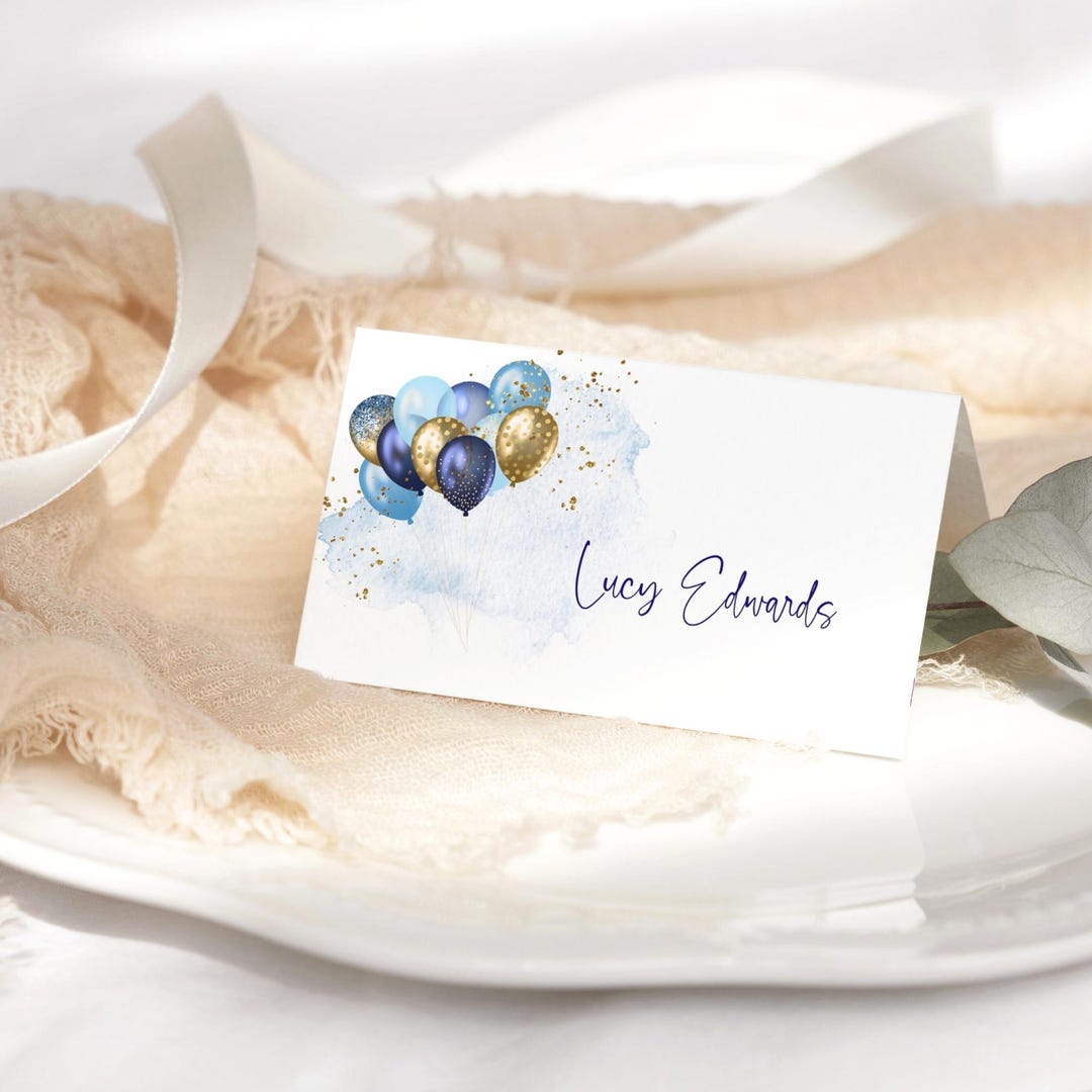 Blue Place Card Template, Navy Blue Placecard Setting Printable, Light ...