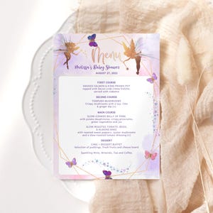 Fairy Birthday Menu Template, Girl Baby Shower Butterfly Menus ...