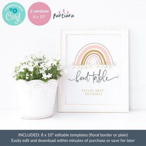 Boho Rainbow Food Table Sign Printable, Baby Shower Poster Decor ...