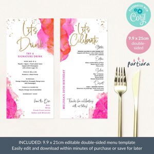 Pink Orange Menu Program Printable Lets Celebrate Birthday Food and ...