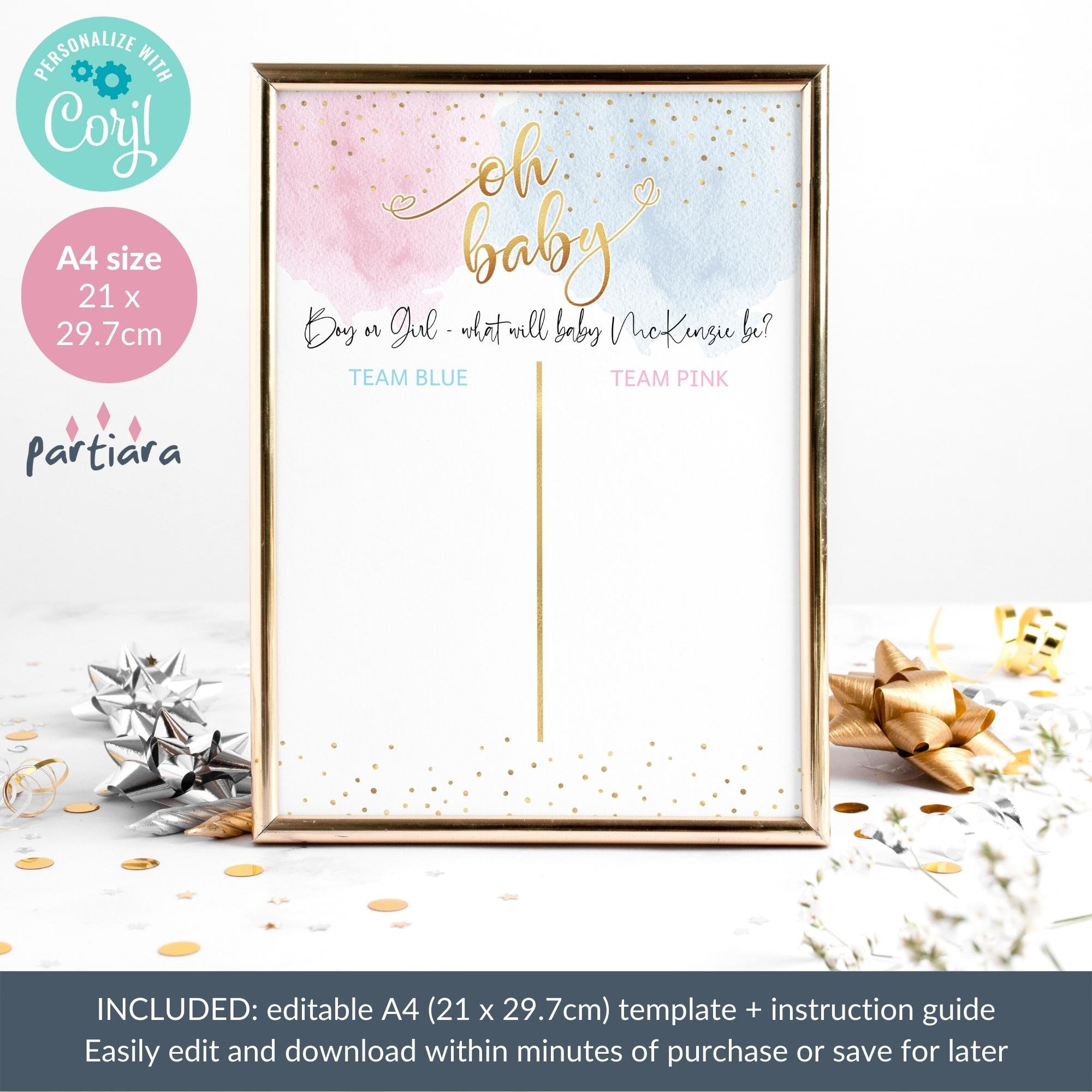 Baby Gender Reveal Game Printable Tally Sheet Boy Girl He or - Etsy