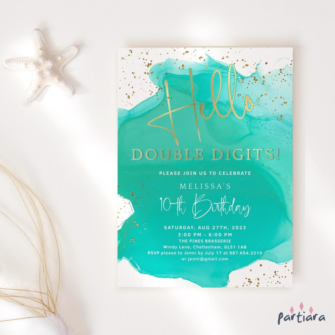 Girl Double Digits Invite 10th Birthday Party Invitation Printable ...
