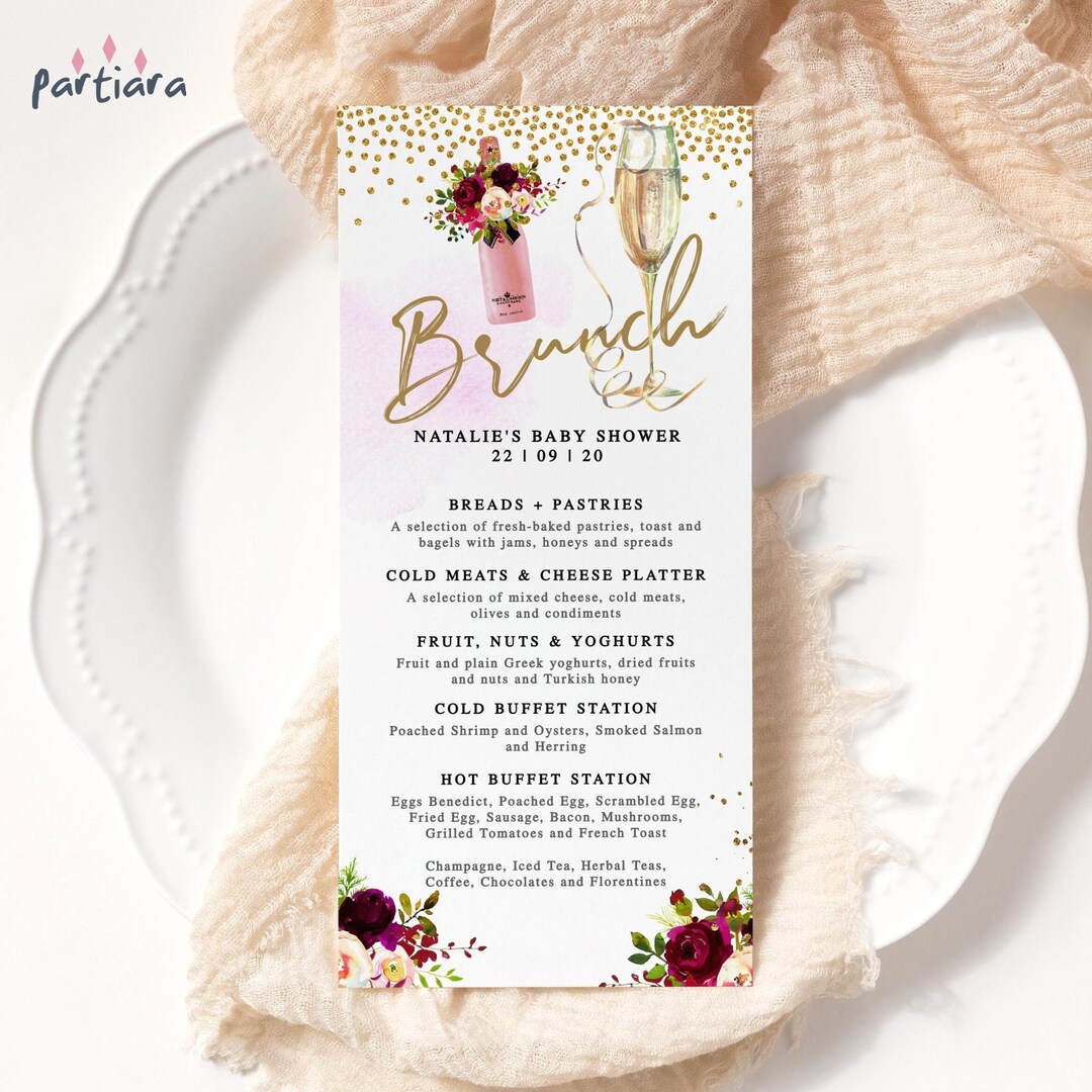 Editable Brunch Menu Template, Printable Champagne Brunch Birthday ...