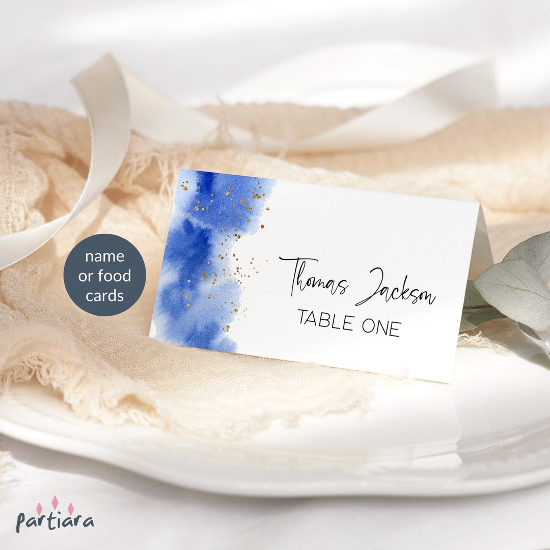 Blue Place Cards Printable, Royal Blue Place Card Template, Birthday ...