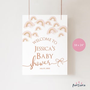 Baby Shower Sign Rainbow Welcome Party Poster Decoration Boho Girls 1st ...