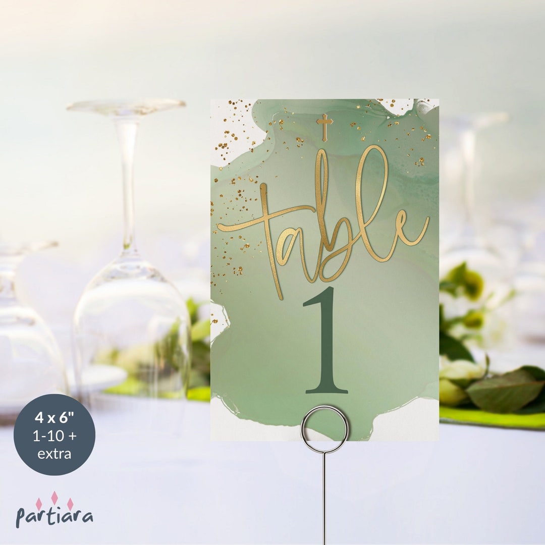 Sage Green Table Number Card Template, Birthday Dinner Party Decor ...
