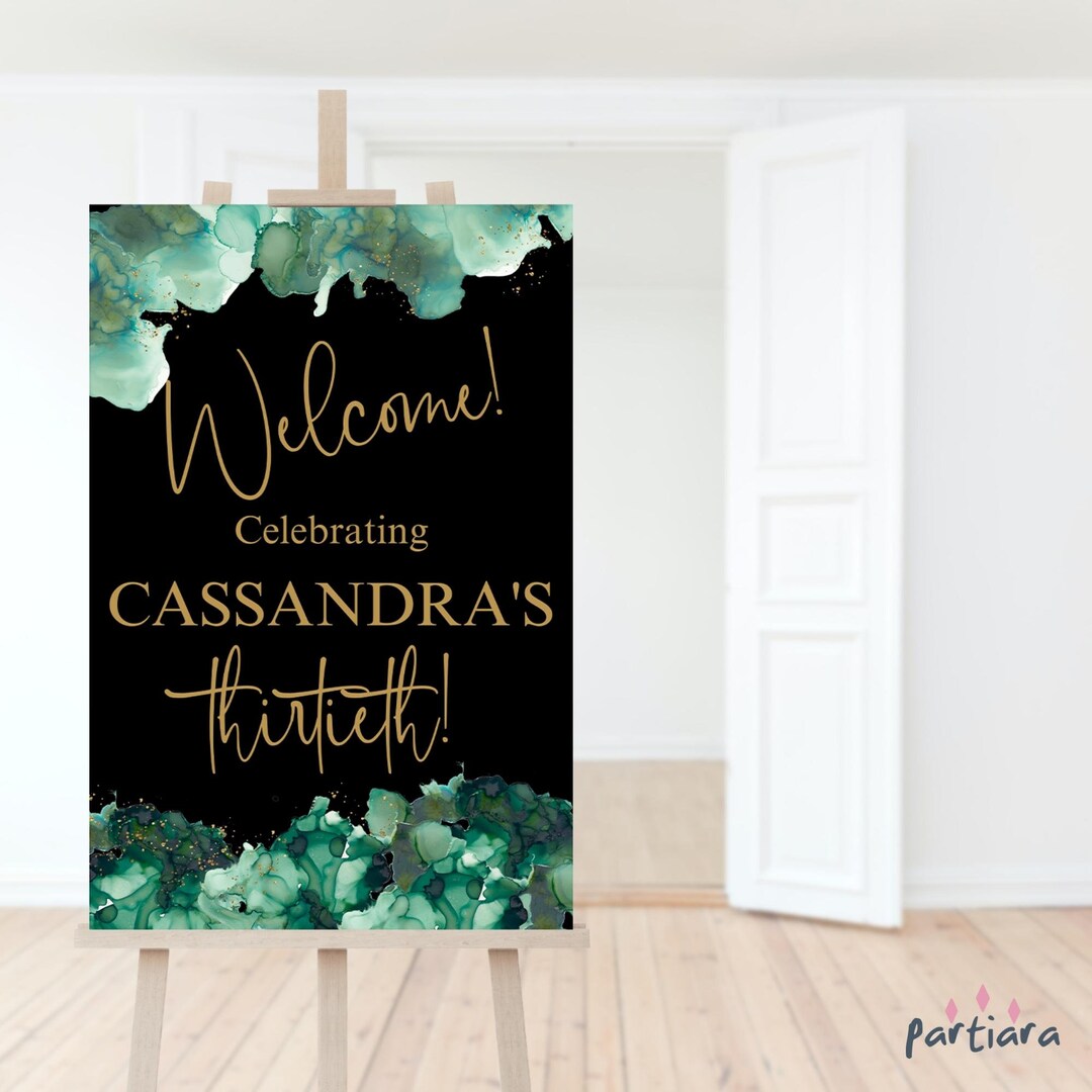 Emerald Green Welcome Sign Printable Ladies Birthday Party Gold Welcome ...