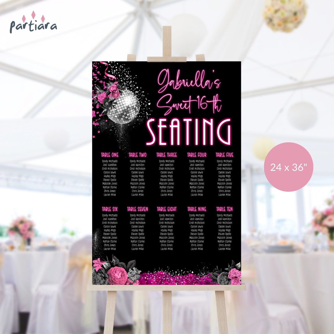 Birthday Disco Seating Sign Printable, Teen Girl's Dance Party Table ...