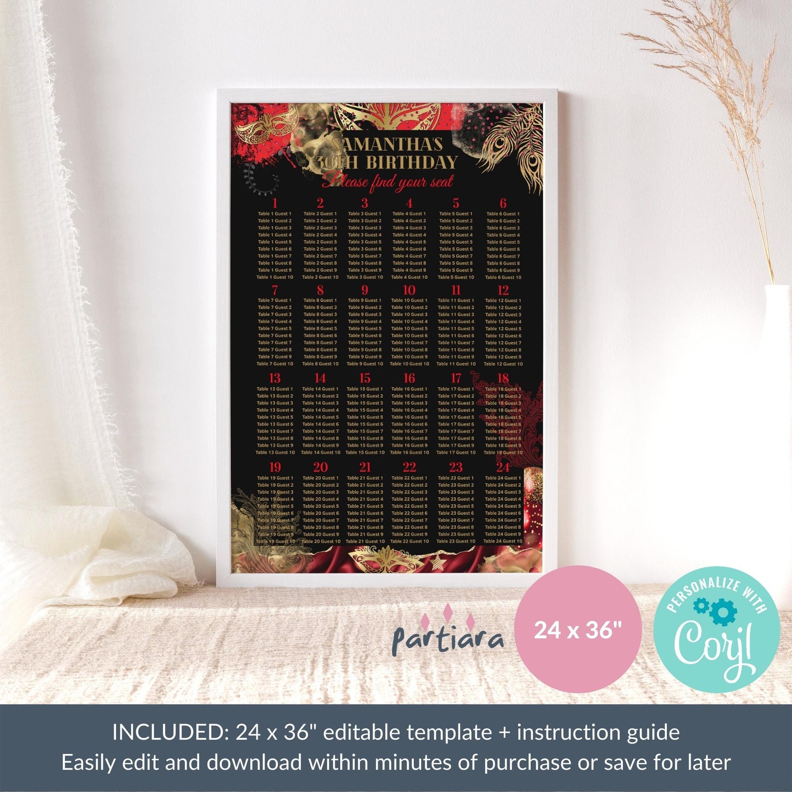 Mardi Gras Table Seating Chart Printable Masquerade Ball - Etsy