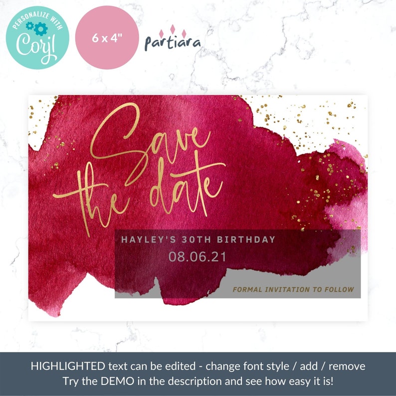 Red Save the Date Birthday Party Printable, Editable Save the Dates ...