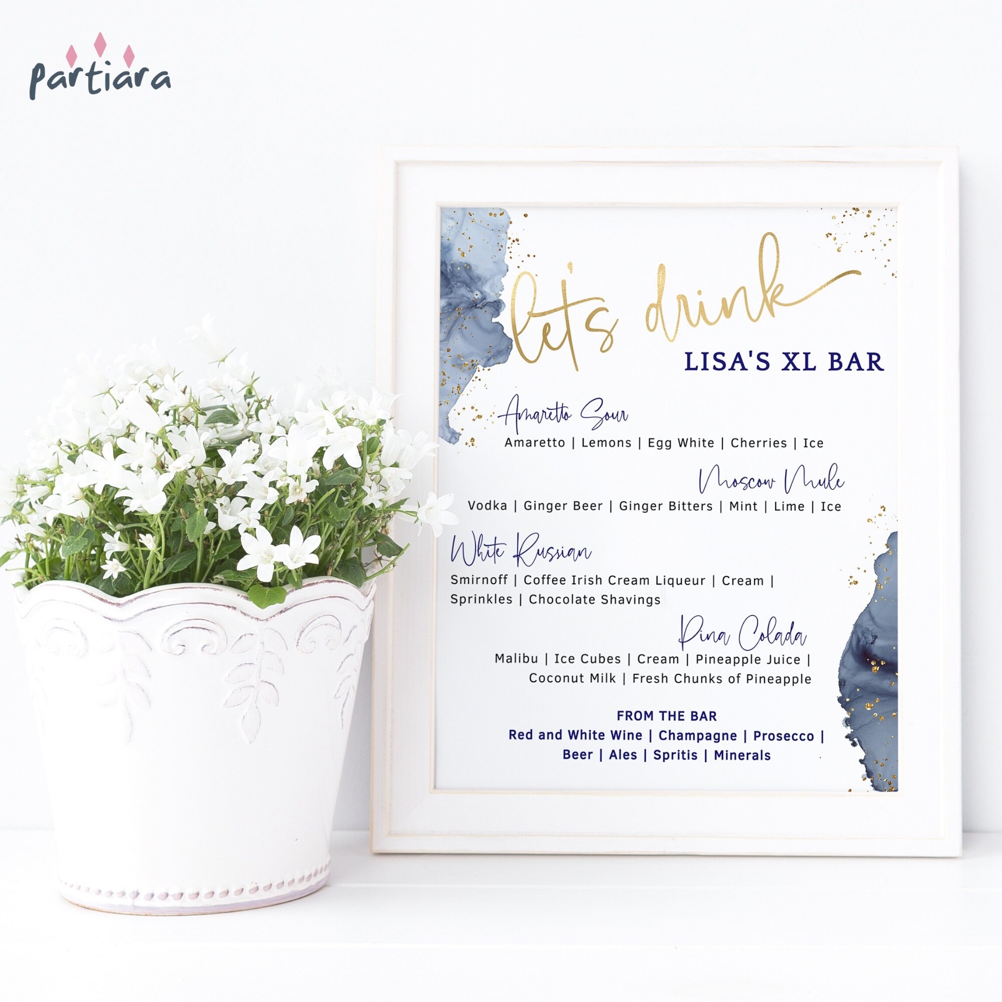 Editable Blue Gold Bar Sign Mens Birthday Party Signature - Etsy