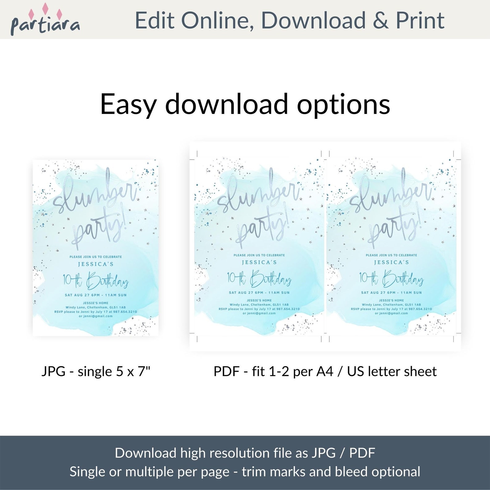 Ice Blue Slumber Party Invitation Editable Sleepover Teen Girl - Etsy