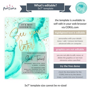 Farewell Party Invite Printable See You Later Green and Gold Pool Party ...