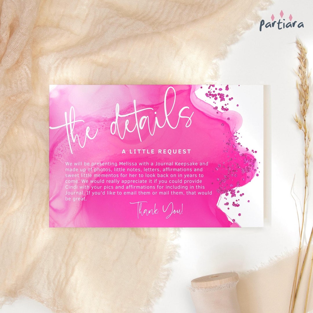 Hot Pink Birthday Details Card Printable Teen Girls Ladies Party ...