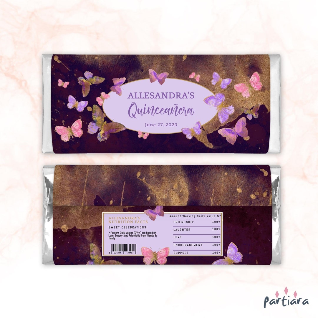 Butterfly Candy Bar Label Editable Template Girls Quinceanera Party ...